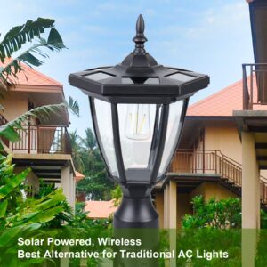 KMC KMC LIGHTING ST6321Q-A Solar Post Light Pier Mount Solar Lamp Post Light Outdoor 75 LUMENS Black Aluminum die-Casting and Glass 3 inches Adaptor for Mailpost Patio Yard Garden Pathway Driveway