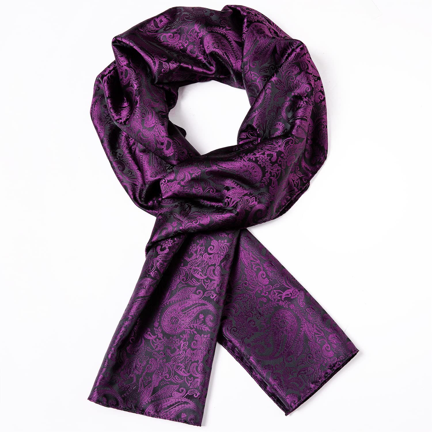 YOHOWA Men/Women Lightweight Scarf Floral Purple Black Silk Feeling Soft Scarves Neckerchief Wraps Fashion Gift