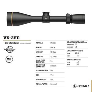 Leupold VX-3HD 4.5-14x50 (1 inch) CDS-ZL Duplex Reticle Riflescope