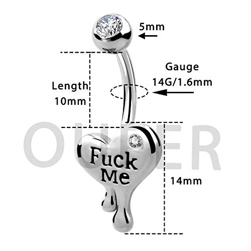 OUFER 3PCS Belly Button Rings 316L Surgical Steel Heart Shaped Letter Navel Rings Belly Piercing Jewelry