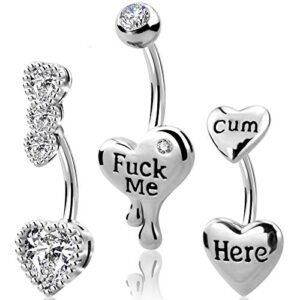 oufer 3pcs belly button rings 316l surgical steel heart shaped letter navel rings belly piercing jewelry