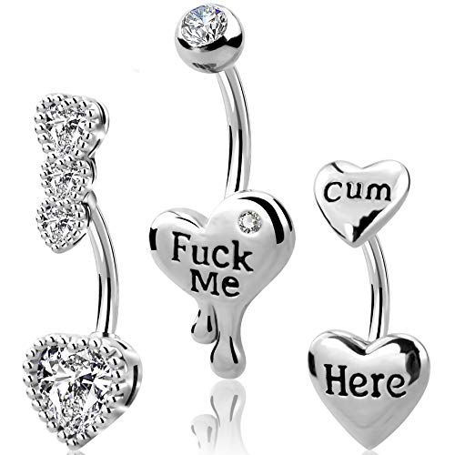 OUFER 3PCS Belly Button Rings 316L Surgical Steel Heart Shaped Letter Navel Rings Belly Piercing Jewelry