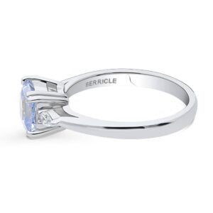 BERRICLE Sterling Silver 3-Stone Greyish Blue Princess Cut Cubic Zirconia CZ Fashion Anniversary Ring for Women, Rhodium Plated Size 4