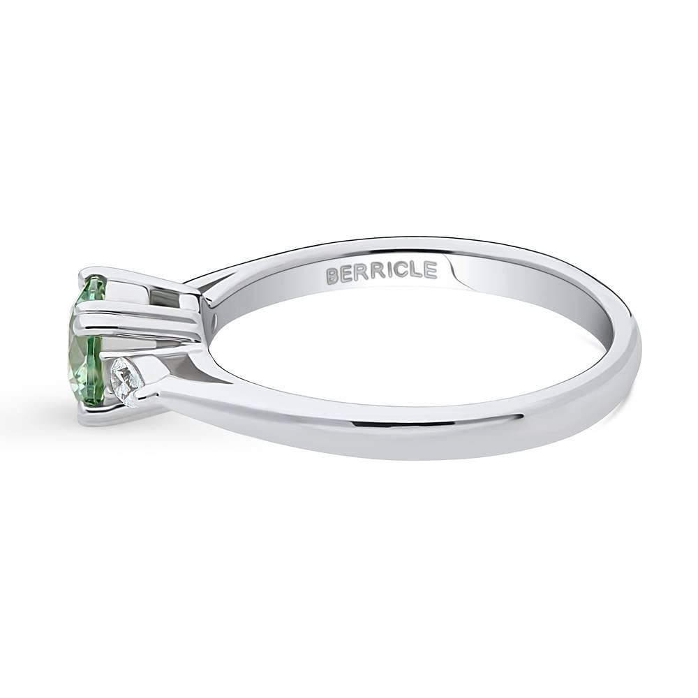 BERRICLE Sterling Silver 3-Stone Green Round Cubic Zirconia CZ Fashion Anniversary Ring for Women, Rhodium Plated Size 6