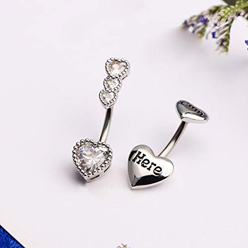 OUFER 3PCS Belly Button Rings 316L Surgical Steel Heart Shaped Letter Navel Rings Belly Piercing Jewelry