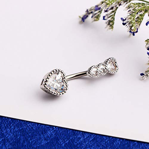 OUFER 3PCS Belly Button Rings 316L Surgical Steel Heart Shaped Letter Navel Rings Belly Piercing Jewelry