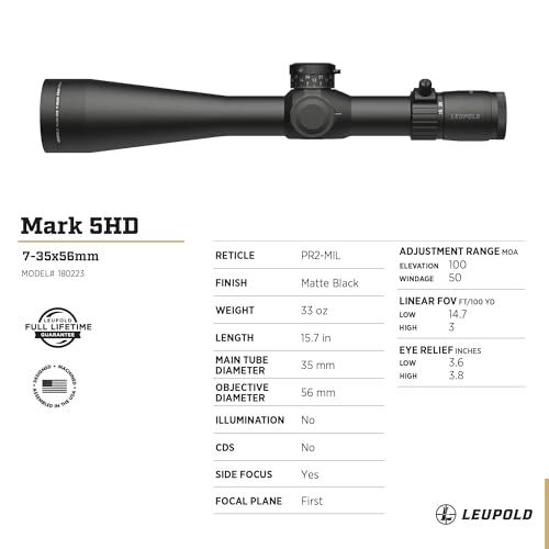 Leupold Mark 5HD 7-35x56mm M5C3 FFP Side Focus Riflescope, PR2-MIL Reticle