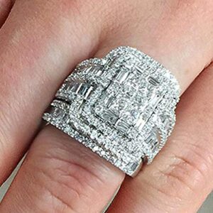 ChenFeng White CZ Engagement Ring Wedding Band Bridal Set Fine Jewelry 8