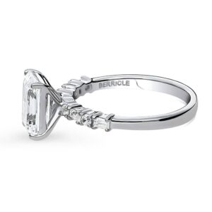 BERRICLE Sterling Silver Solitaire Wedding Engagement Rings 2.1 Carat Emerald Cut Cubic Zirconia CZ Art Deco Promise Ring for Women, Rhodium Plated Size 6