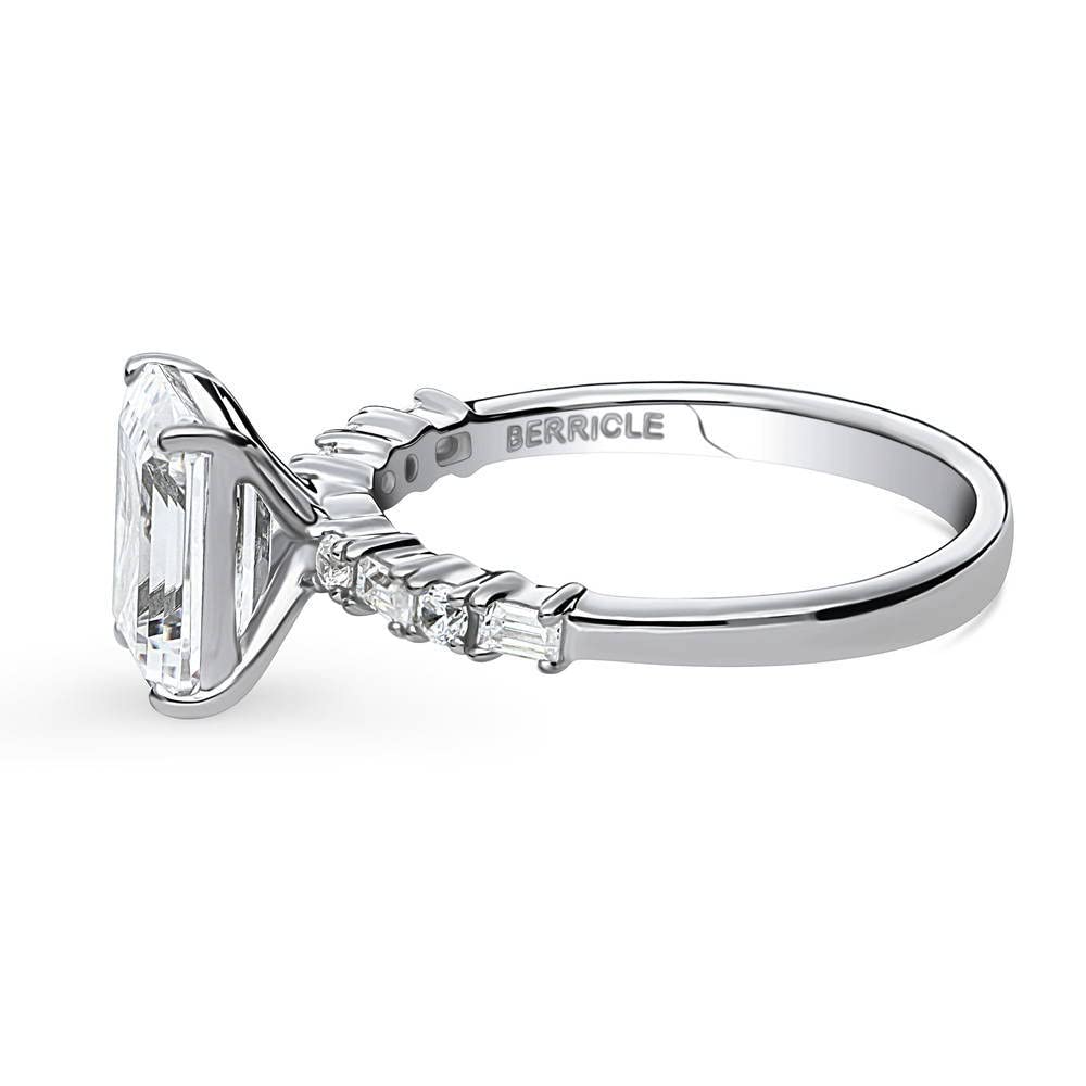 BERRICLE Sterling Silver Solitaire Wedding Engagement Rings 2.1 Carat Emerald Cut Cubic Zirconia CZ Art Deco Promise Ring for Women, Rhodium Plated Size 6