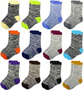 jamegio boys socks 12 pairs crew socks for toddler kids boys athletic cotton socks(4-6 years)