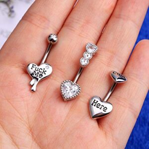 OUFER 3PCS Belly Button Rings 316L Surgical Steel Heart Shaped Letter Navel Rings Belly Piercing Jewelry