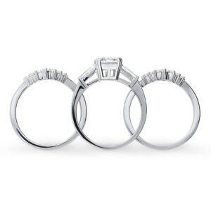 BERRICLE Sterling Silver 3-Stone Wedding Engagement Rings Emerald Cut Cubic Zirconia CZ 7-Stone Ring Set for Women, Rhodium Plated Size 7