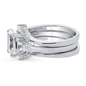 BERRICLE Sterling Silver 3-Stone Wedding Engagement Rings Emerald Cut Cubic Zirconia CZ 7-Stone Ring Set for Women, Rhodium Plated Size 7