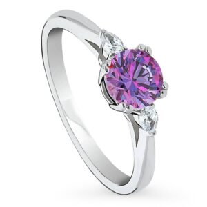 berricle sterling silver 3-stone purple round cubic zirconia cz fashion anniversary ring for women, rhodium plated size 9