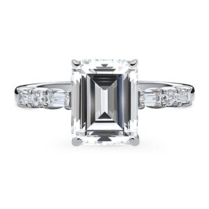 BERRICLE Sterling Silver Solitaire Wedding Engagement Rings 2.1 Carat Emerald Cut Cubic Zirconia CZ Art Deco Promise Ring for Women, Rhodium Plated Size 6