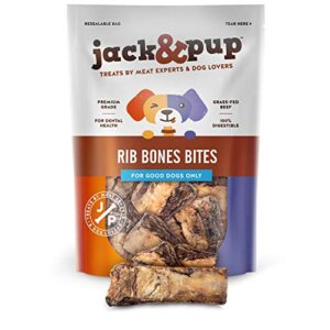 jack&pup rib bones for dogs | all natural large dog bones| single ingredient dog chew bones for medium dogs (rib bone bites (20 pack))