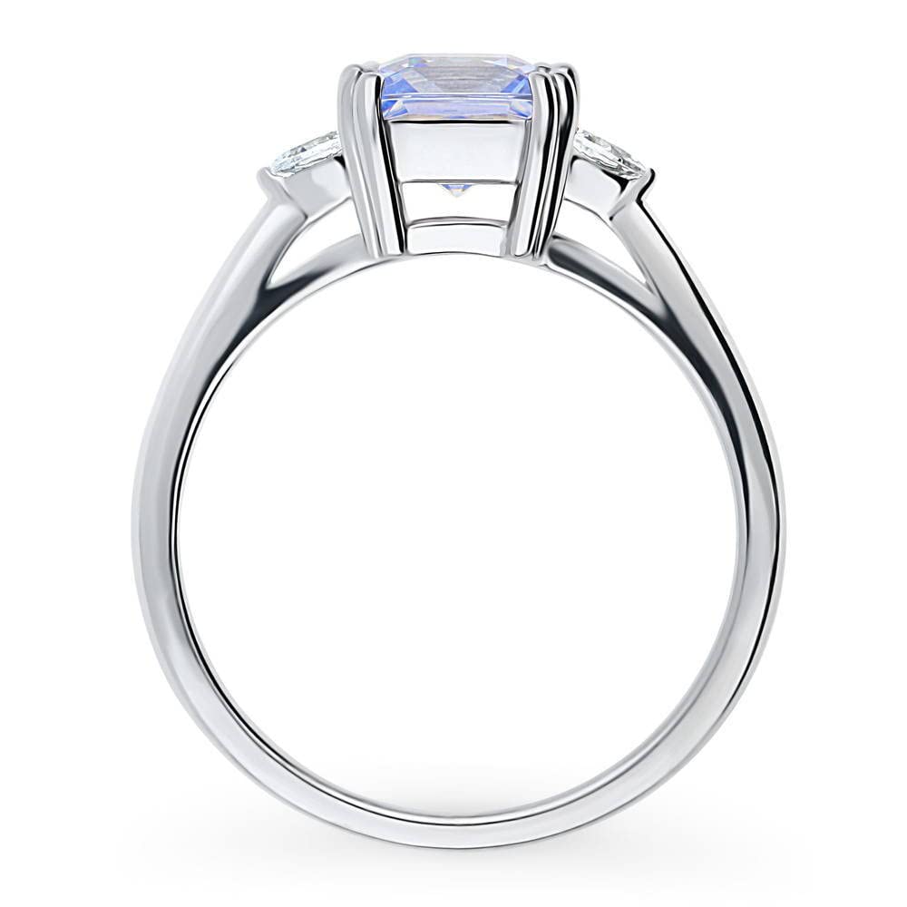 BERRICLE Sterling Silver 3-Stone Greyish Blue Princess Cut Cubic Zirconia CZ Fashion Anniversary Ring for Women, Rhodium Plated Size 4