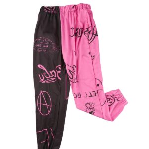 Mylleure Women Printed Baggy Sweatpants Pockets High Waisted Joggers Pants Contrast Color Sporty Workout Athletic Lounge Trousers (B Black + Pink Symbol, M)