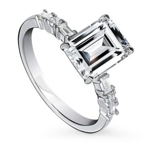 berricle sterling silver solitaire wedding engagement rings 2.1 carat emerald cut cubic zirconia cz art deco promise ring for women, rhodium plated size 6