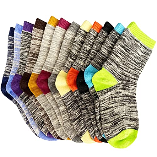 JAMEGIO Boys Socks 12 Pairs Crew Socks for Toddler Kids Boys Athletic Cotton Socks(4-6 Years)