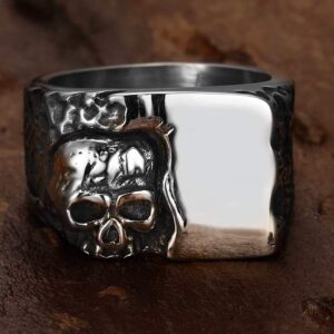 Jude Jewelers Antique Retro Vintage Style Stainless Steel Gothic Skull Signet Halloween Party Biker Ring (Silver, 9)