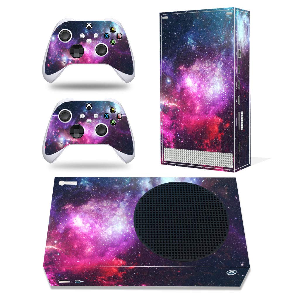 Whole Body Protective Vinyl Skin Decal Cover for Microsoft Xbox Series S Console, Purple Starry Sky Xbox Series S Skins Wrap Sticker with Two Free Wireless Controller Decals