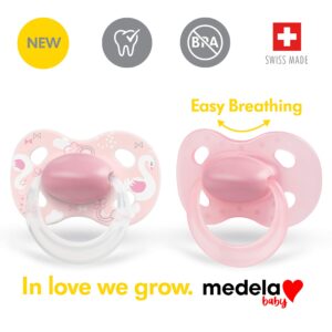 Medela Baby Pacifier | 0-6 Months | BPA-Free | Lightweight & Orthodontic | 2-Pack | Pink and Pink with Swan and Butterfly Design