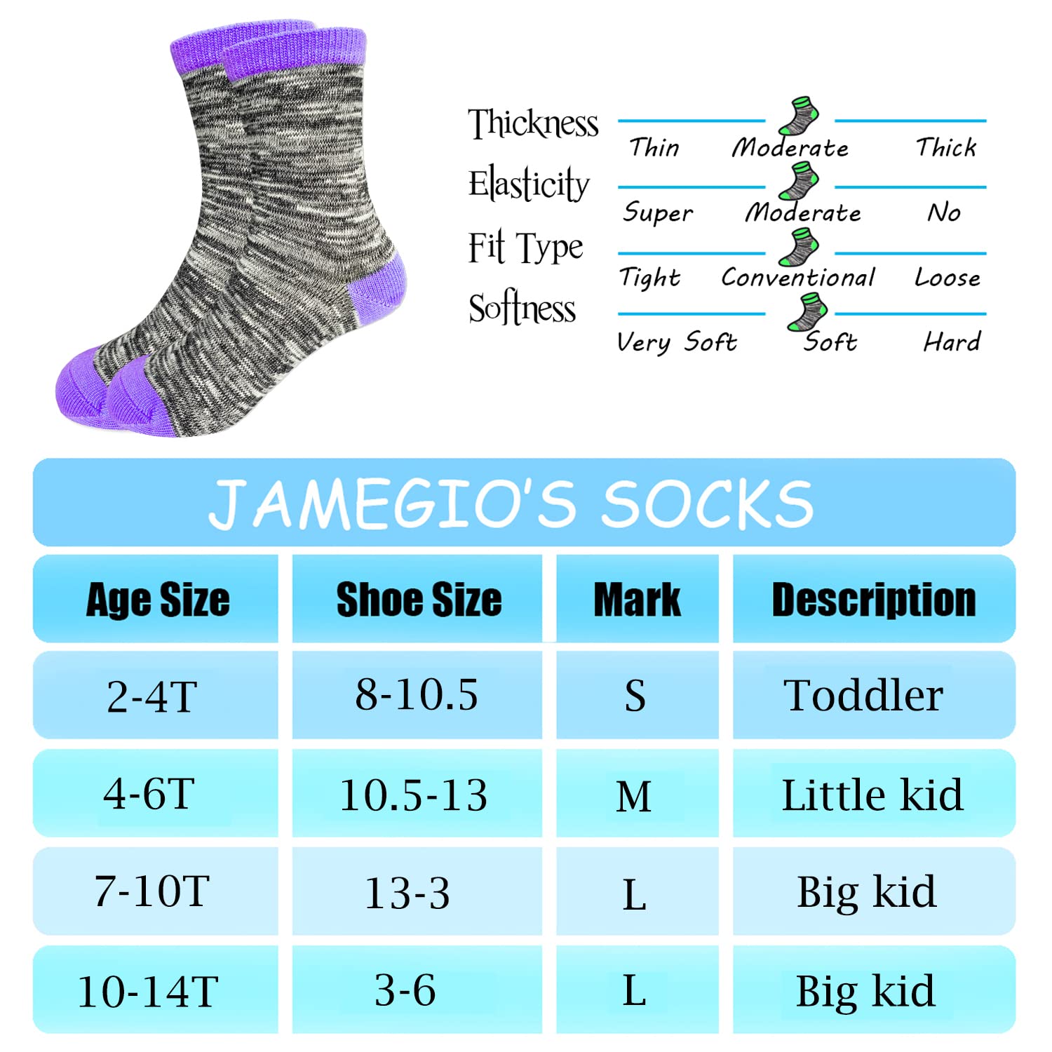 JAMEGIO Boys Socks 12 Pairs Crew Socks for Toddler Kids Boys Athletic Cotton Socks(2-4 Years)