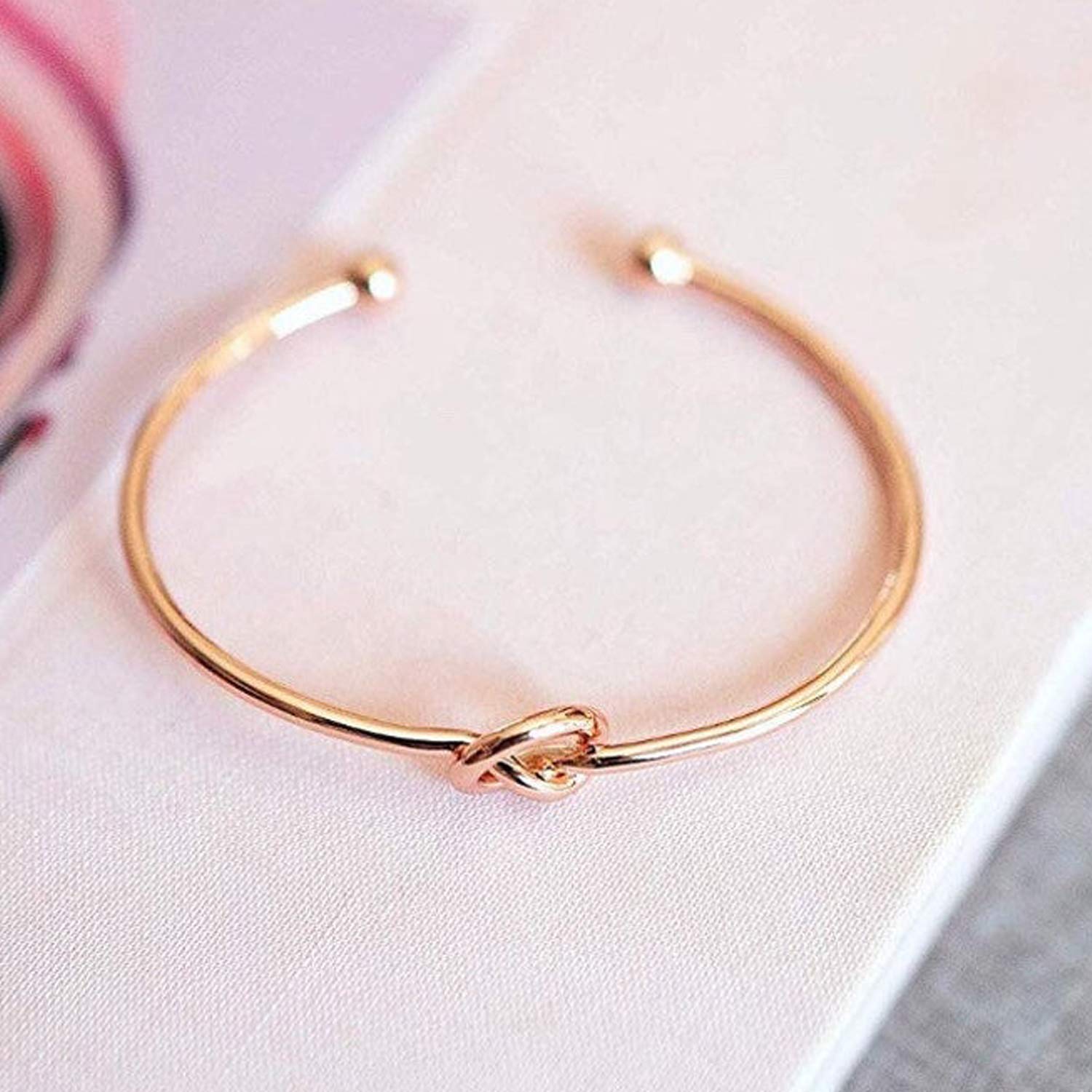 Jewanfix Rose Gold Plated Forever Love Knot Infinity Bracelets for Women Bridesmaid Proposal Wedding Bracelet Jewelry Gift