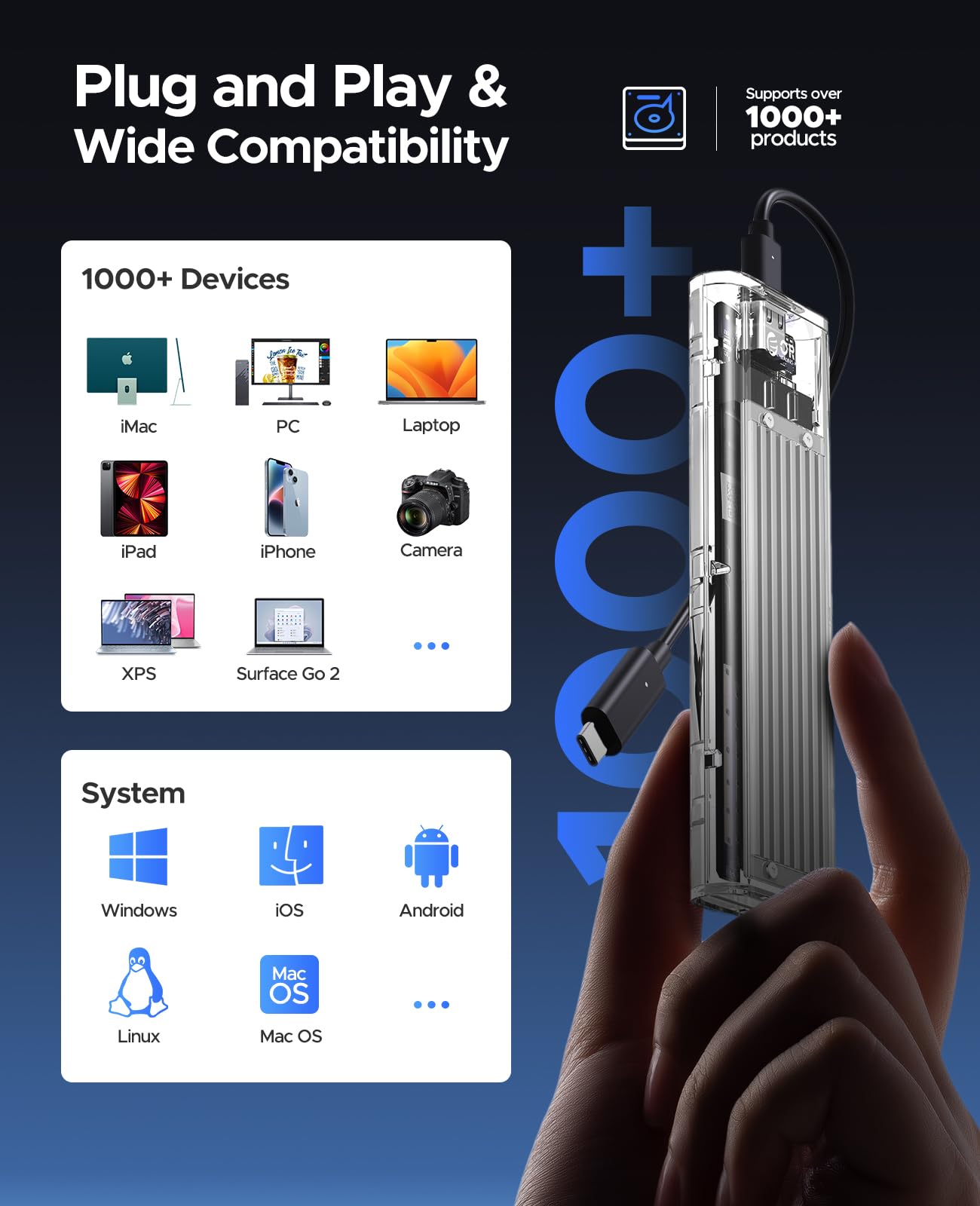 ORICO M.2 NVMe SSD Enclosure, USB 3.2 Gen 2 (10 Gbps), Transparent External Solid State Drive Adapter Enclosure for 2280 2260 2242 2230 PCI-E M2 M-Key SSD, USB Type C Converter Case-TCM2 Silver