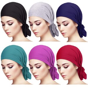 6 pieces head scarf for women slip on pretied head scarves cancer headwear turban hat beanie wrap (mix color)