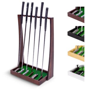 gosports premium wooden golf putter stand - indoor display rack, holds 6 clubs - black, natural, brown, white