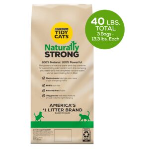 Tidy Cats Purina Natural Cat Litter, Naturally Strong Clean Lemongrass Scent Clay Cat Litter, Recyclable Box - (3) 13.33 lb. Bags