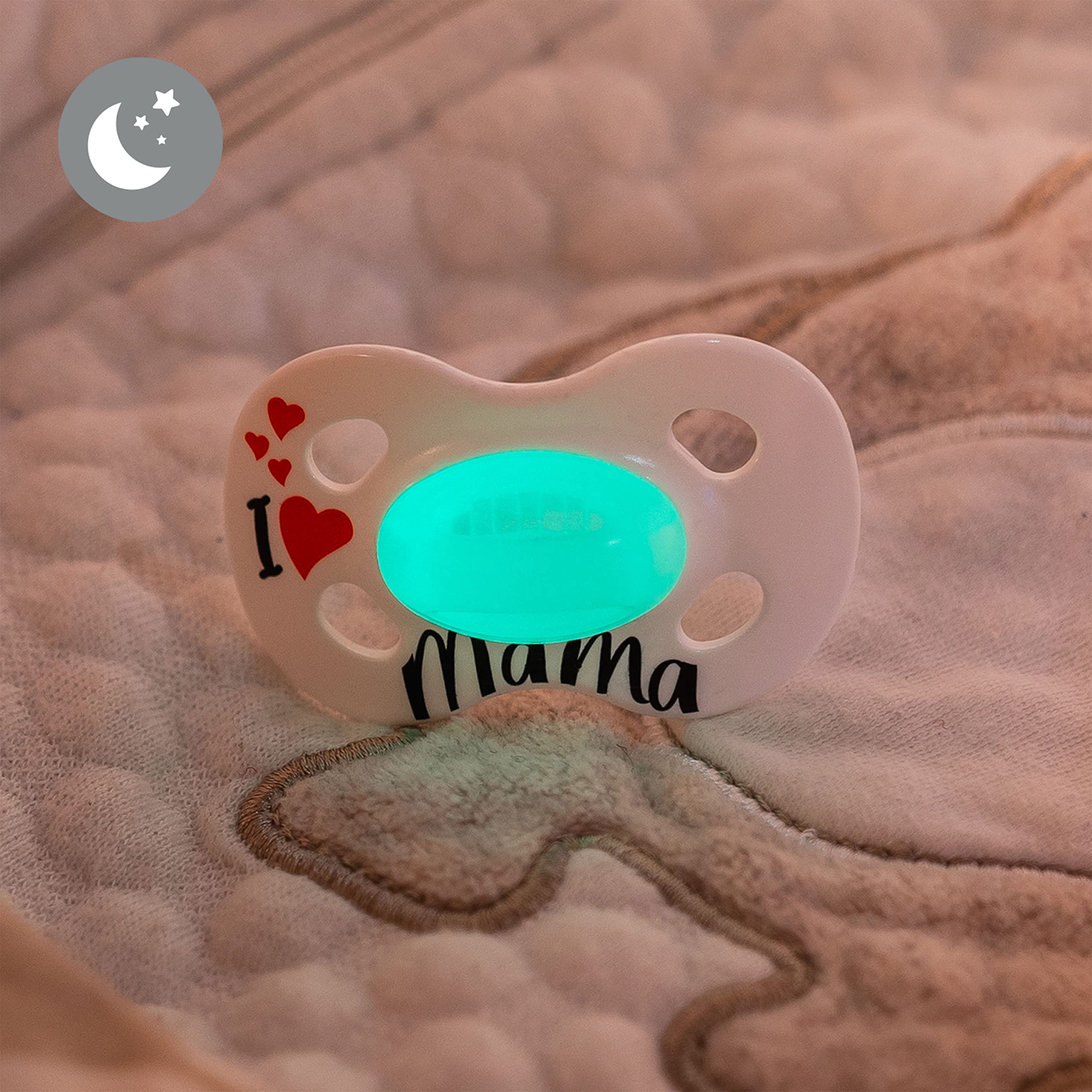 Medela Baby Pacifier | Day and Night Glow in The Dark | 6-18 Months | 2-Pack, Lightweight | BPA-Free | Supports Natural Suckling | My Love and I Love Mama