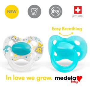 Medela Baby Pacifier | 0-6 Months | BPA-Free | Lightweight & Orthodontic | 2-Pack | Turquoise Blue and White with Baby Animals