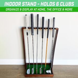 GoSports Premium Wooden Golf Putter Stand - Indoor Display Rack, Holds 6 Clubs - Black, Natural, Brown, White