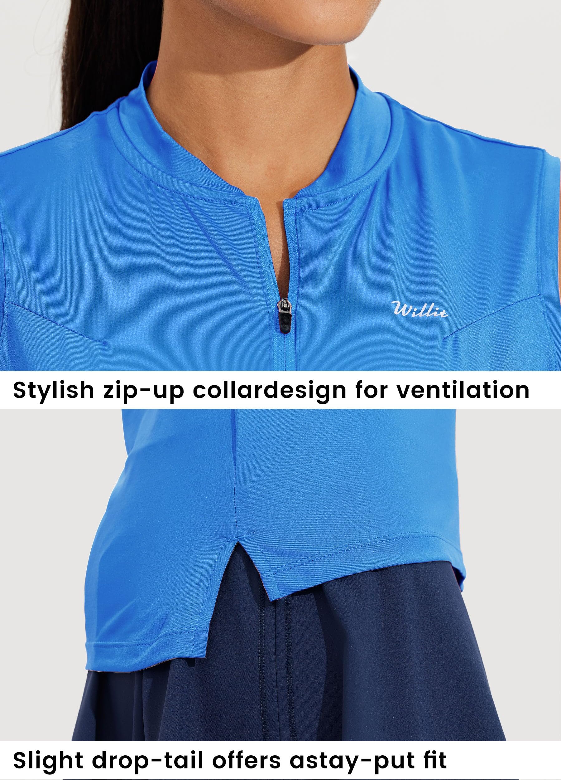 Willit Women's Sleeveless Golf Shirts Polo Tennis Tank UPF 50+ Lightweight Quick Dry Athletic Shirts Brilliant Blue S