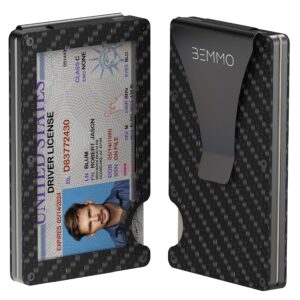 bemmo carbon fiber card holder wallet with money clip | slim minimalist wallet for men with show id window | stylish id holder great gift idea