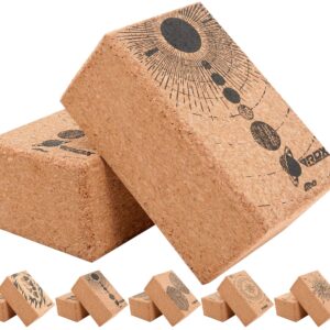 RDX Yoga Block Cork Set, Non-Slip Natural Brick for Strength Flexibility Body Balance, Easy Grip Surface for Stability Pilates Fitness Exercise Deepen Poses Office Home Gym Training, 22.5 x14.5x10.2CM