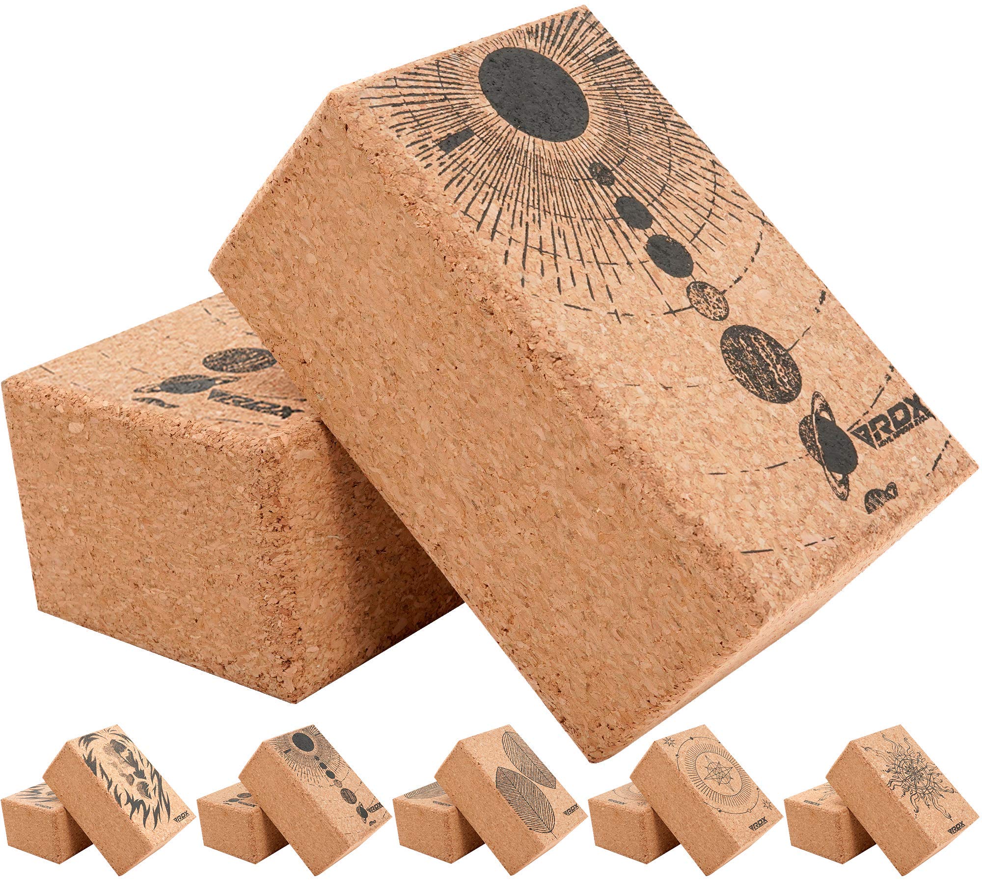 RDX Yoga Block Cork Set, Non-Slip Natural Brick for Strength Flexibility Body Balance, Easy Grip Surface for Stability Pilates Fitness Exercise Deepen Poses Office Home Gym Training, 22.5 x14.5x10.2CM