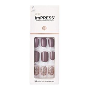 kiss impress no glue mani press on nails, design, flawless', gray, short size, squoval shape, includes 30 nails, prep pad, instructions sheet, 1 manicure stick, 1 mini file