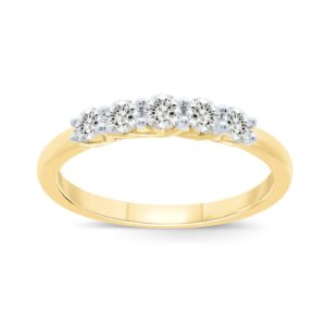 10KT Yellow Gold Diamond Bands for Women | Certified GH VS/SI 1/2 Carat Lab Created Diamond Anniversary Ring and Five Stone Diamond Wedding Band for Women | Ring Size 7