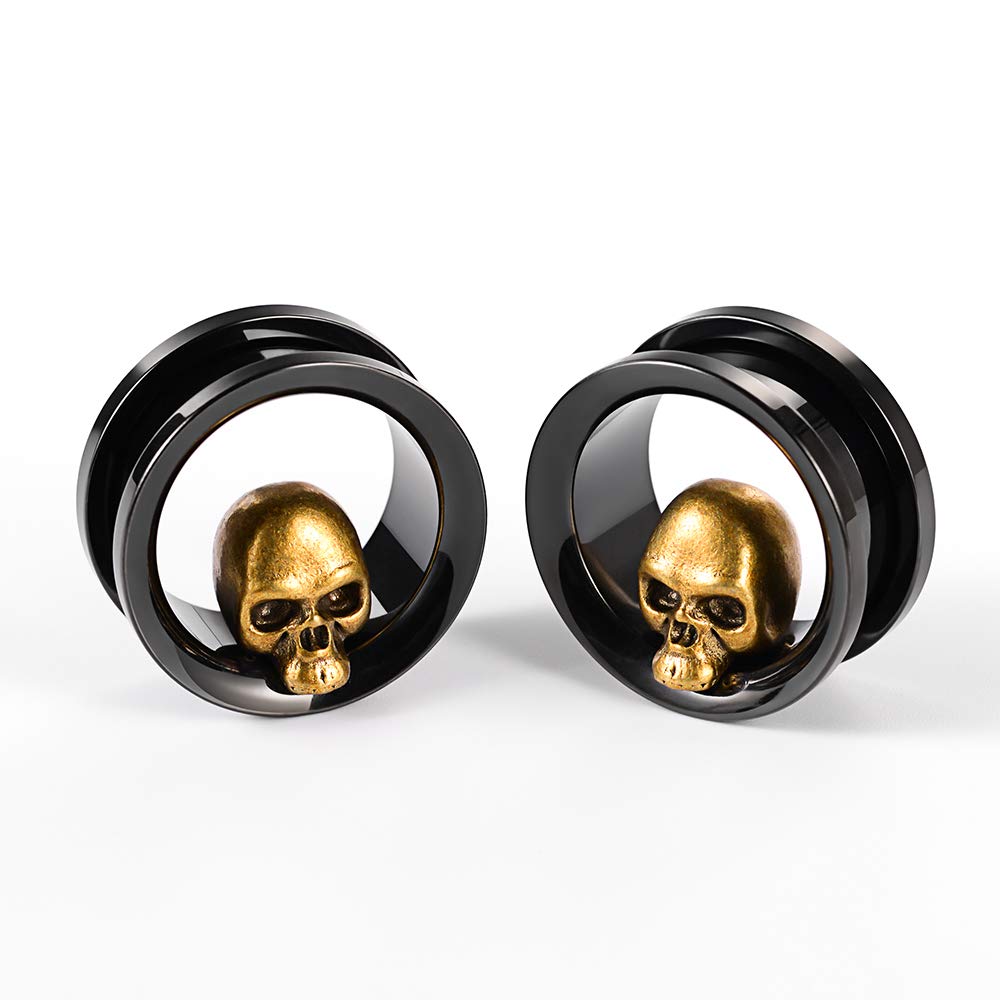 TBOSEN 2PCS Skull Style Ear Plugs Tunnels Expander Stainless Steel Ear Gauges Expander Stretcher Piercing Ear Gauges 0g-1" in 8mm-25mm 00g