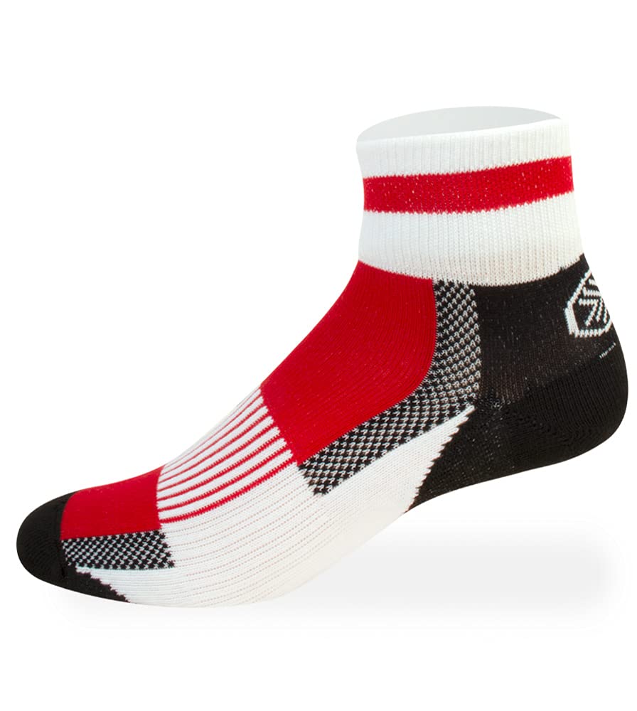 AERO|TECH|DESIGNS | Coolmax Athletic Socks | Quarter Crew | Unisex Adult | Red/White | Medium