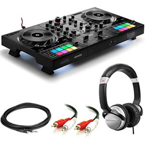 hercules dj control inpulse 500 dj software controller + professional dj headphones + stereo audio cable + hosa interconnect cable