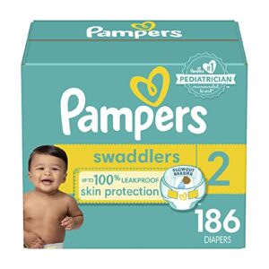 pampers swaddlers diapers - size 2, one month supply (186 count), ultra soft disposable baby diapers