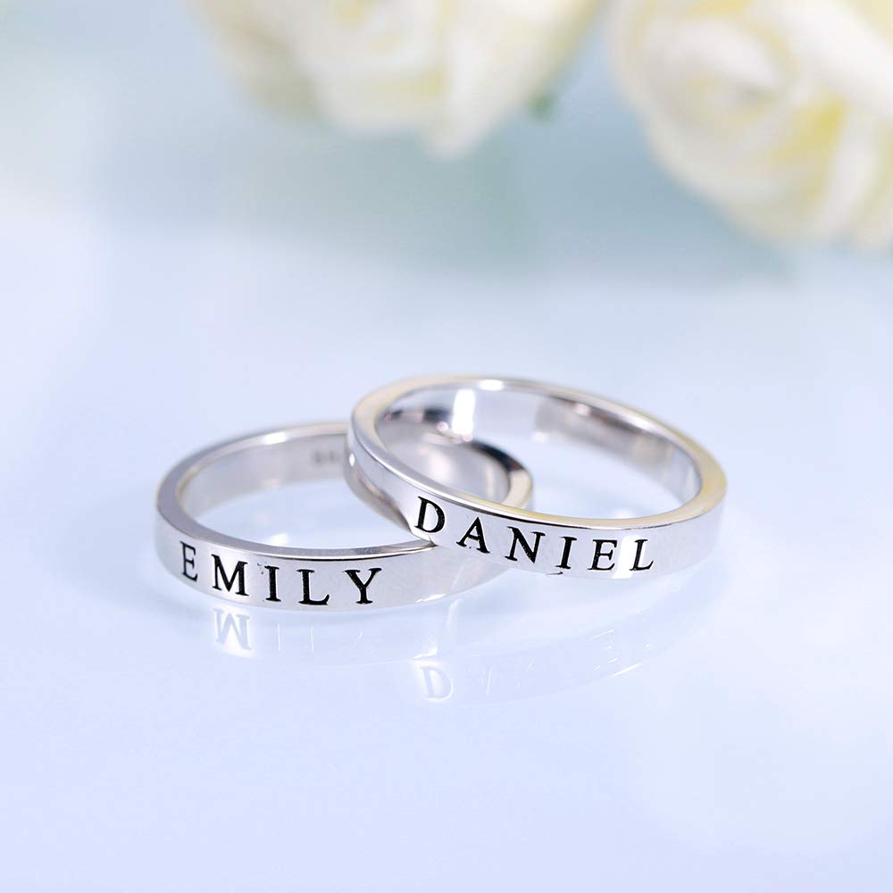 AILIN 925 Sterling Silver Personalized Stacking Name Ring Silver/Gold/Rose Gold Customized 3 Fonts Engraved Date Year Stackable Ring Jewelry Gifts for Women Her Men