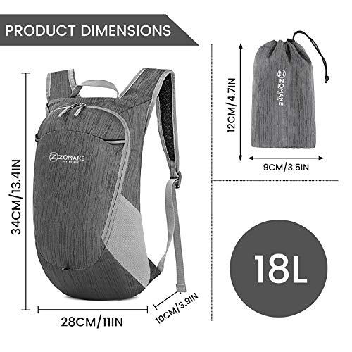 ZOMAKE Ultra Lightweight Packable Backpack 18L - Small Foldable Hiking Backpacks Water Resistant Folding Daypack for Travel(Black)