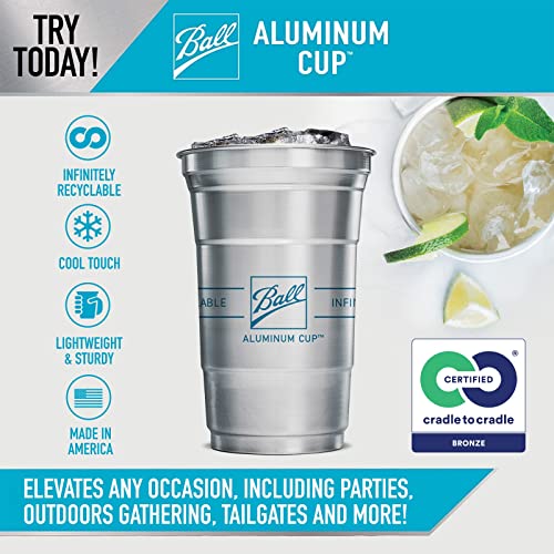 Ball Aluminum Cup Recyclable Party Cups, 20 oz. Cup, 10 Cups Per Pack